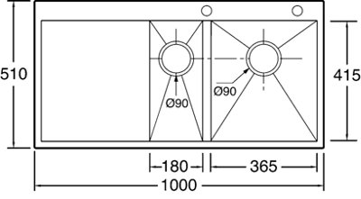 Clearwater Zenith 1.5 Bowl Left Hand Drainer Stainless Steel Kitchen Sink 1000X510mm - ZE150L