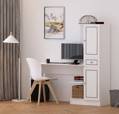 CLEMENT White Storage Desk With Attached Bookcase