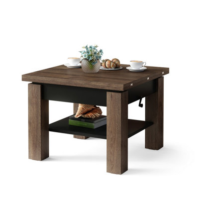 Cleo 2 in 1 Extending Coffee / Dining Table 75-150cm - Brown Oak / Black