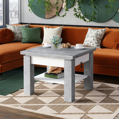 Cleo 2 in 1 Extending Coffee / Dining Table 75-150cm - Concrete / White