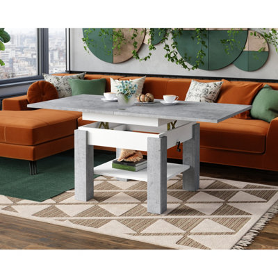 Cleo 2 in 1 Extending Coffee / Dining Table 75-150cm - Concrete / White