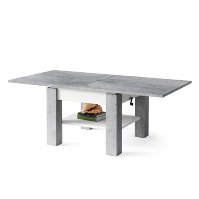 Cleo 2 in 1 Extending Coffee / Dining Table 75-150cm - Concrete / White
