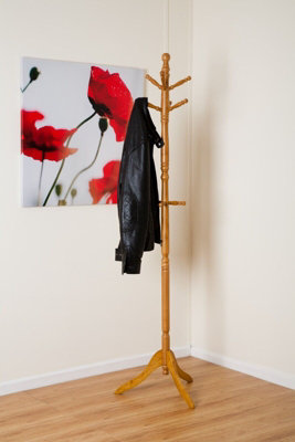 CLEO WOODEN COAT STAND WITH 9 HOOKS-Solid Wood in Oak Finish