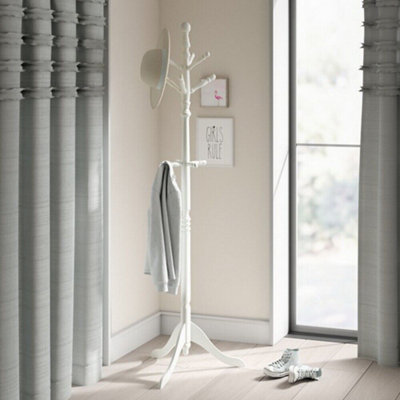 CLEO WOODEN COAT STAND WITH 9 HOOKS-Solid Wood in White Finish