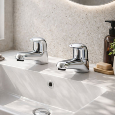 CLEVER HAZE BASIN TAP PAIR CHROME - MODERN HOT AND COLD BATHROOM TAPS ...