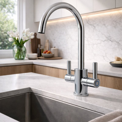 Clever Pica Two Handle Kitchen Mixer Tap Chrome - Dual Lever Swivel ...