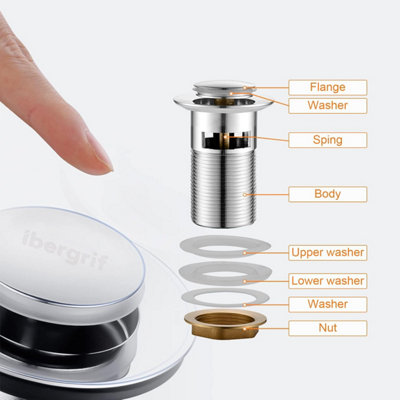 Click,clack Basin Waste with Overflow Sprung Plug Slotted Drain Anti ...
