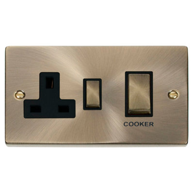 Click Scolmore Cooker Switch Switched Socket 45A 13A Antique Brass ...