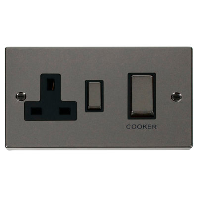 Click Scolmore Cooker Switch Unit 45A Switched Socket Black Nickel ...