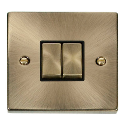 Click Scolmore Deco Plate Switch 2 Gang 10AX 2 Way Antique Brass ...