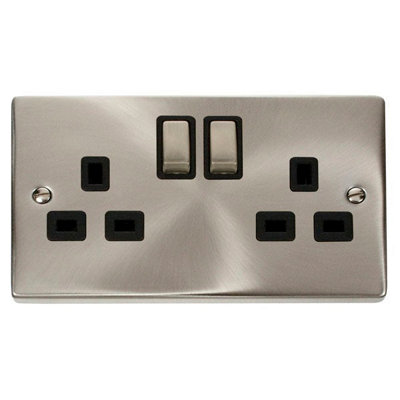 Click Scolmore Deco Switched Socket 2G Double Pole 13A Satin Chrome ...