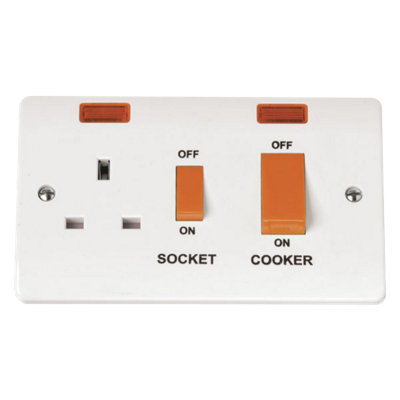 Click Scolmore Mode Cooker Switch & Plug Socket Neon 45A 2 Gang White ...
