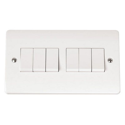 Click Scolmore Mode Light Switch 6 Gang 10A 2 Way White - CMA105