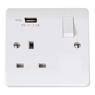 Click Scolmore Single Switched Plug Socket with USB-A 13A 1 Gang White ...