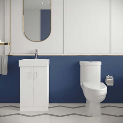 Cloakroom Suite - Floor Standing Vanity Basin Unit, Toilet and Seat ...
