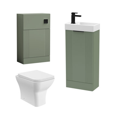 Cloakroom Suite - Fluted Floor Standing Vanity, WC, Toilet and Tap ...