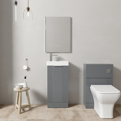 Cloakroom Suite - Fluted Floor Standing Vanity, WC, Toilet and Tap ...