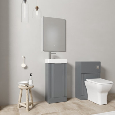 Cloakroom Suite - Fluted Floor Standing Vanity, WC, Toilet and Tap ...