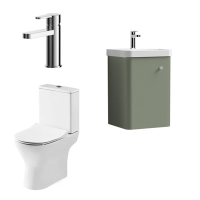 Cloakroom Suite - Vanity Unit, Tap and Toilet - Green/Chrome