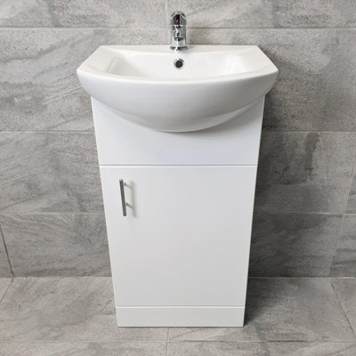 Cloakroom Vanity Unit 450mm Basin Sink Unit Storage White Gloss Modern ...