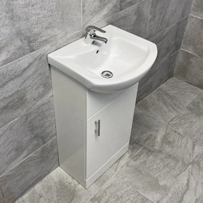 Cloakroom Vanity Unit 450mm Basin Sink Unit Storage White Gloss Modern ...