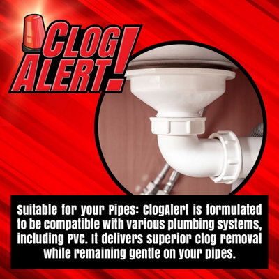 Clog Alert - Drain and Plug Unblocker, For Blocked Drain Pipes in Sinks or Shower Traps - 1 Litre