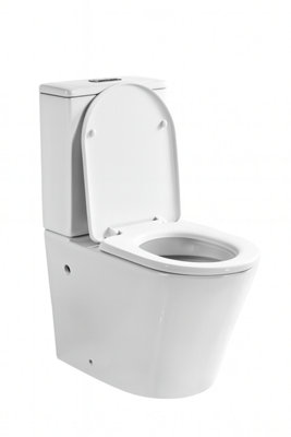 Close Coupled Rimless Toilet Round WC Pan with Soft Close Seat, Dual ...