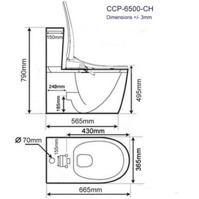 CLOSE COUPLED SMART WASH AND DRY BIDET TOILET - COMFORT HEIGHT
