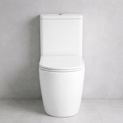 CLOSE COUPLED TOILET BACK TO WALL RIMLESS ROUND WC WITH SOFT CLOSE SEAT ...