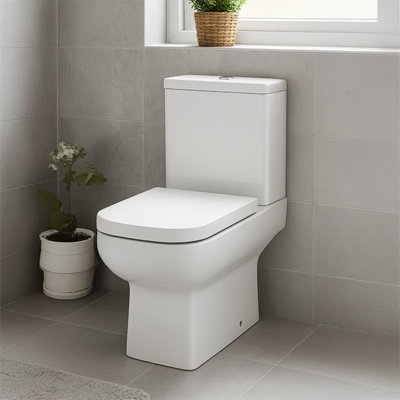 Close Coupled Toilet & Cistern Rimless With Soft Close Seat Short ...