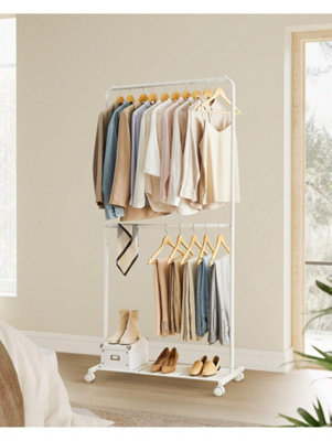 CLOTHES RACK, DOUBLE-ROD CLOTHES RAIL ON WHEELS, METAL CLOTHING RAIL ...