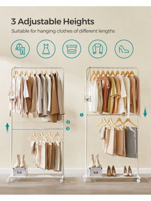 CLOTHES RACK, DOUBLE-ROD CLOTHES RAIL ON WHEELS, METAL CLOTHING RAIL ...
