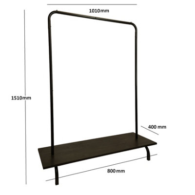 Clothes Rack Free Standing Black Frame with Handmade Medium Oak Shelf