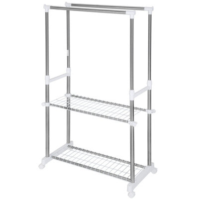 Clothes Rail - 2 infinitely height-adjustable poles, 2 wire shelves - grey