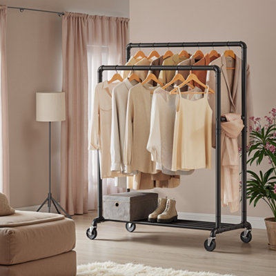 Clothes Rail on Wheels, Clothes Rack for Bedroom, Heavy-Duty Clothing ...