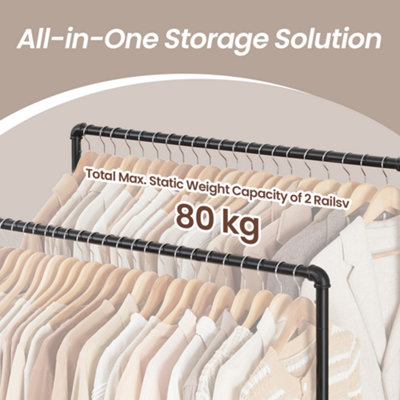 Clothes Rail on Wheels, Clothes Rack for Bedroom, Heavy-Duty Clothing ...