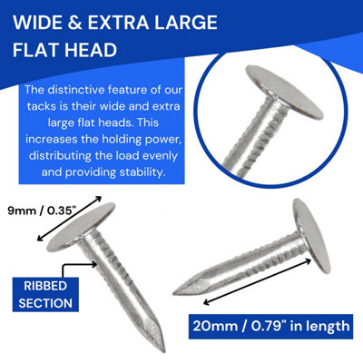 Clout Nails 20mm (Pack of 150)-Extra Large Head Galvanised Felt Nails ...