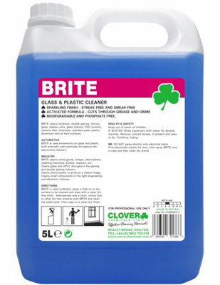 Clover Chemicals Brite Window, Mirror and Plastic Cleaner 5l