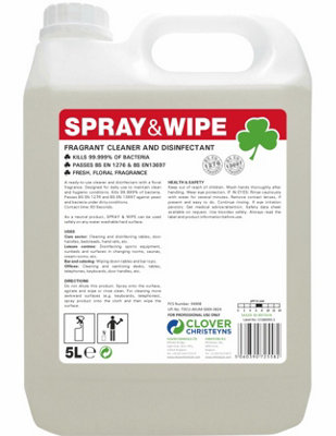 Clover Chemicals Spray & Wipe Cleaner and Disinfectant 5l | DIY at B&Q