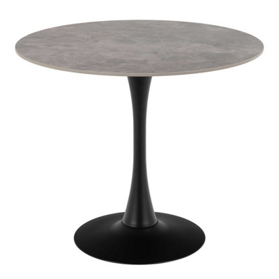 Cloverfern Grey Ceramic Round Dining Table with Black Metal Base