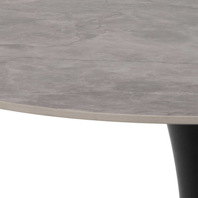 Cloverfern Grey Ceramic Round Dining Table with Black Metal Base