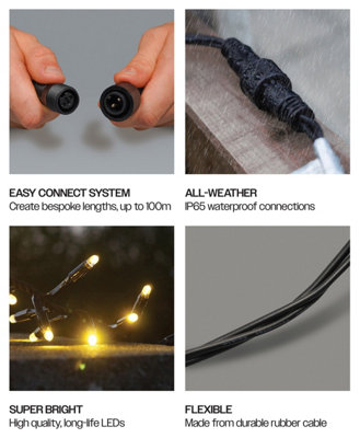 CLUSTER LIGHTS BLACK RUBBER IP65 WARM WHITE 50M