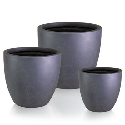 Cluster Set of 3 IDEALIST™ Round Planter, Dark Grey Reinforced Stone ...