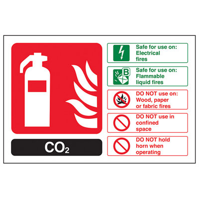 CO2 Fire Extinguisher Safety Sign - Rigid Plastic - 200x150mm (x3)