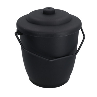 Coal Bucket & Lid Black Plastic Ash Tidy Bin Coal Carrier Fire Log ...