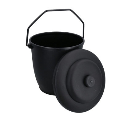 Coal Bucket & Lid Black Plastic Ash Tidy Bin Coal Carrier Fire Log ...