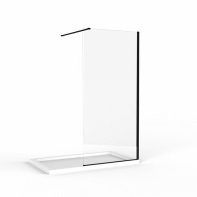 Coastline Lite 8mm glass Shower screen Wetroom panel 670mm Black wall ...