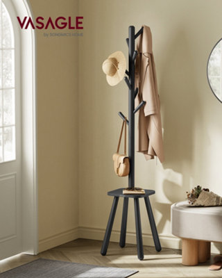 Coat Rack Stand, Free Standing Hall Tree with 8 Hooks and Storage Shelf ...