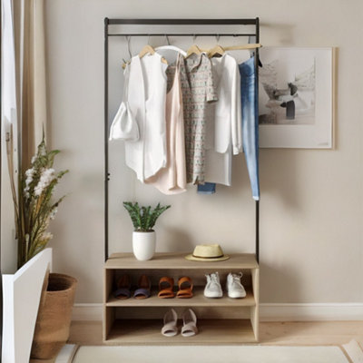Coat Rack Stand With 2 Storage Shelves Oak Hallway Furniture