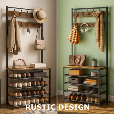 Coat Rack Stand With 5 Tier Shoe Bench